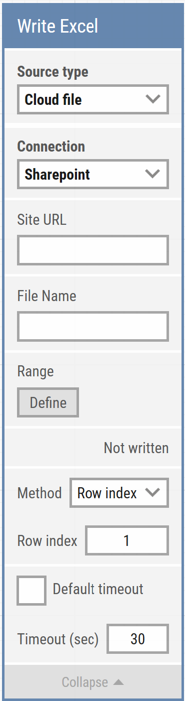 Write Excel | Data-driven Building Blocks | Leapwork Documentation